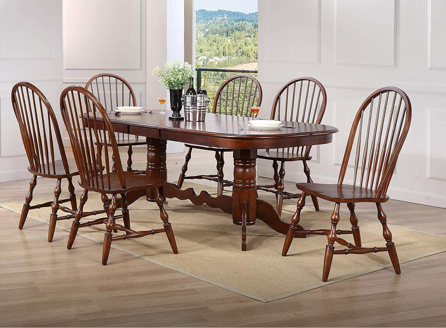 Extendable Dining Table with Curved Corners, Distressed Chestnut Finish ...