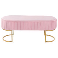 Demi Glam Pleated Bench, Gold Steel/Pink Velvet - Contemporary ...