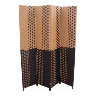 Paper Straw Weave 4 Panel Screen With 2 Inch Wooden Legs Brown- Saltoro ...
