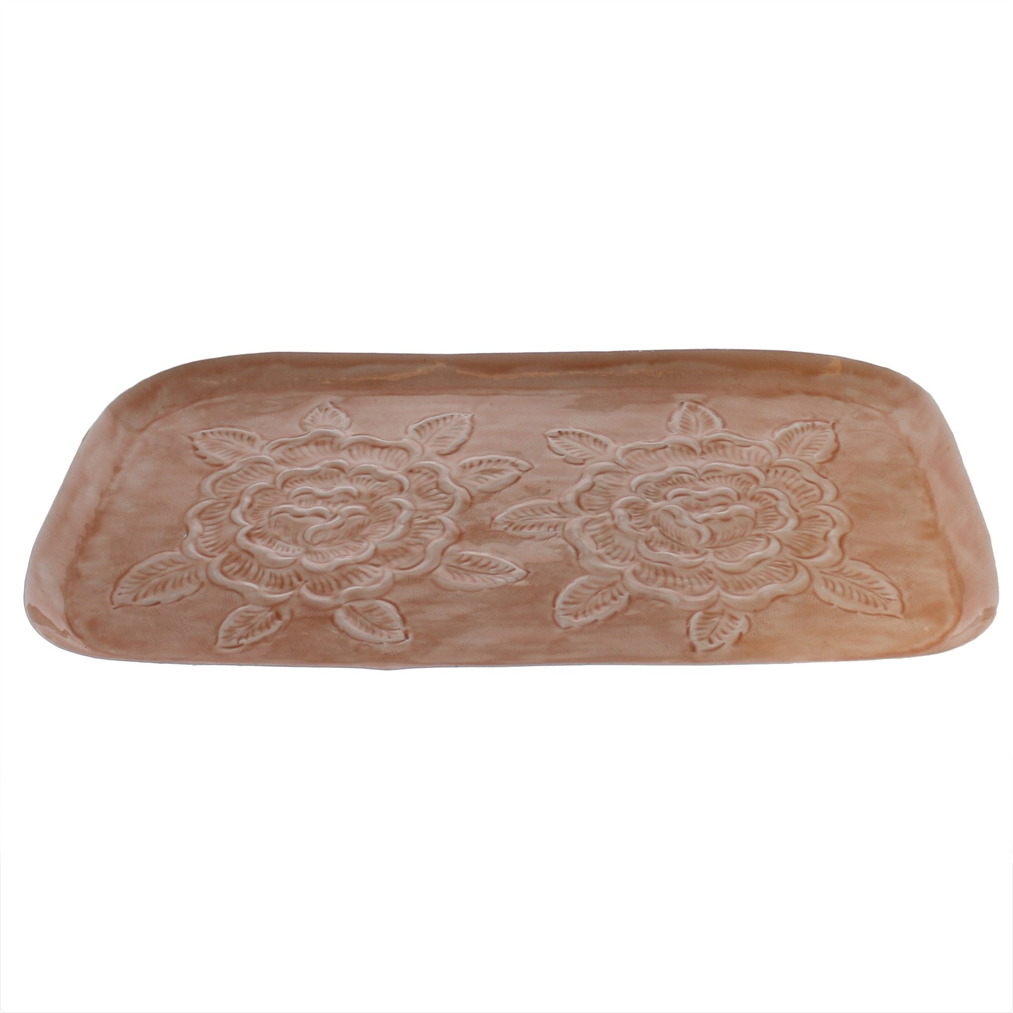 Jumbo Dark Pink Floral Embossed Tray - Contemporary - Serving Trays ...