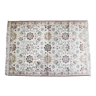 Handwoven Cotton Dhurrie Rug with Fringes and Floral Prints, Multicolor ...