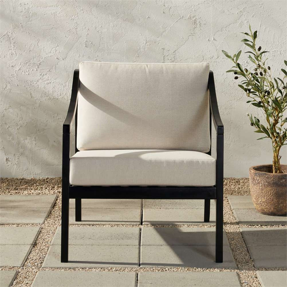 Pemberly Row Modern Solid Wood Outdoor Curved Arm Club Chair - Black ...