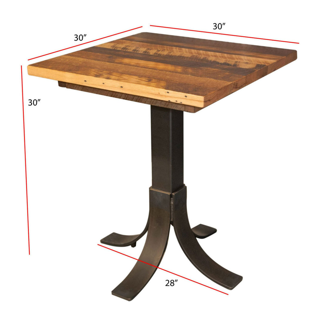 30x30 Reclaimed Barnwood Dining Table, Metal Pedestal Base, Restaurant ...