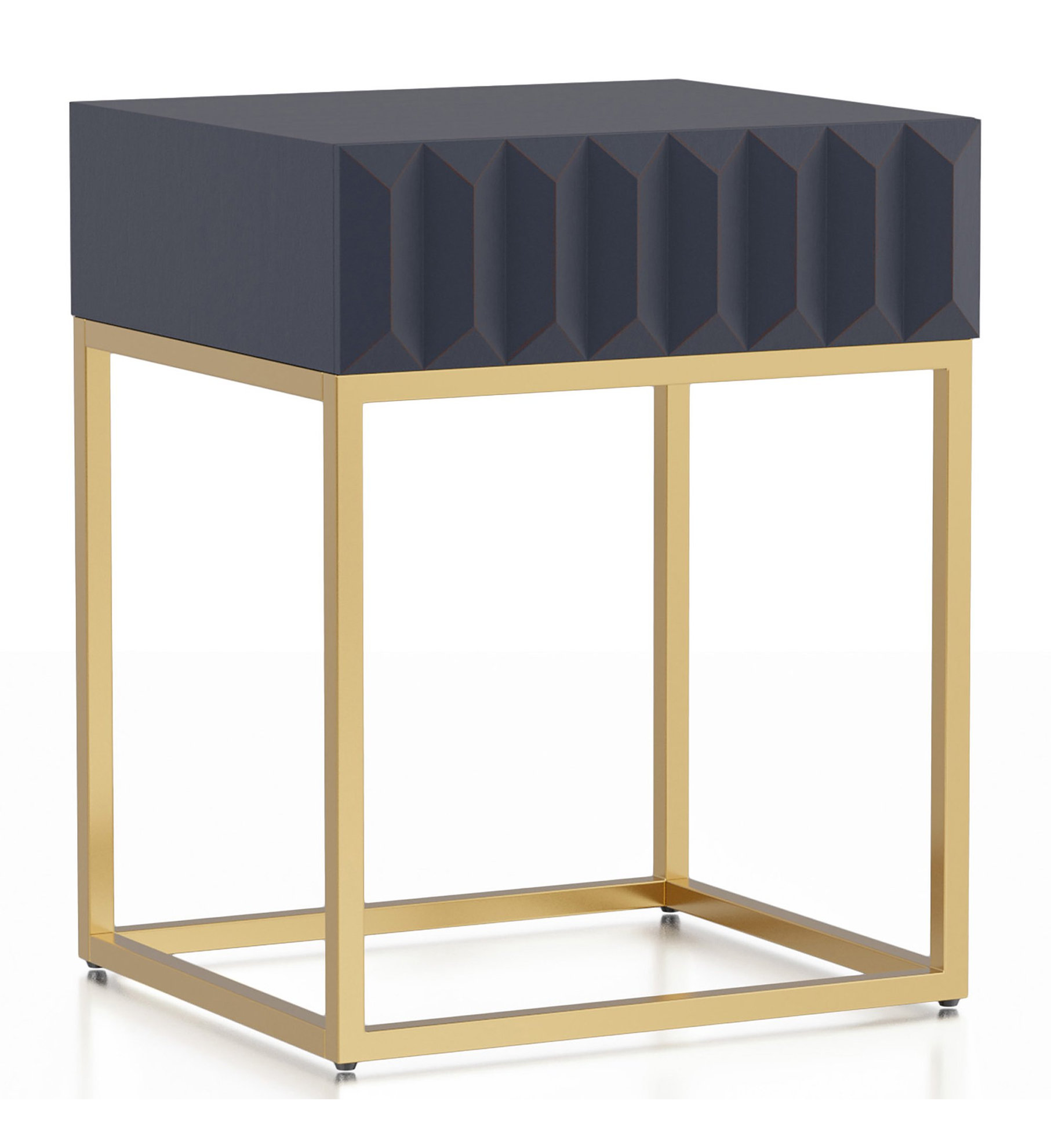 Rectangular Side Table, Gold Finished Metal Frame & Drawer With Texture ...