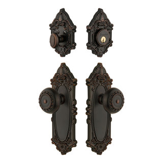 Grandeur Grande Victorian Plate with Parthenon Knob and Deadbolt Timeless Bronze - Victorian ...