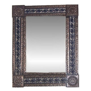 Medium Brown Greca Tile Talavera Tin Mirror, Size: 25" W x 29" L ...