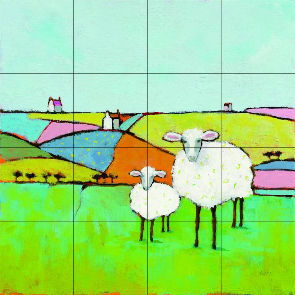 Tile Mural Kitchen Backsplash Sheep, the Meadow by Phyllis Adams, 17" W ...