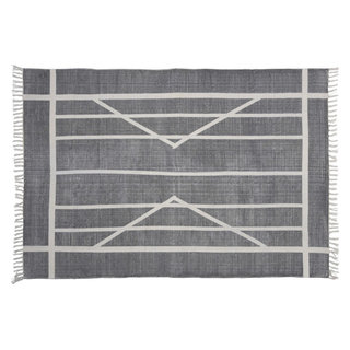 4 X 6 Feet Fabric Rug with Fringes and Centerpoint Stripes, Gray and ...