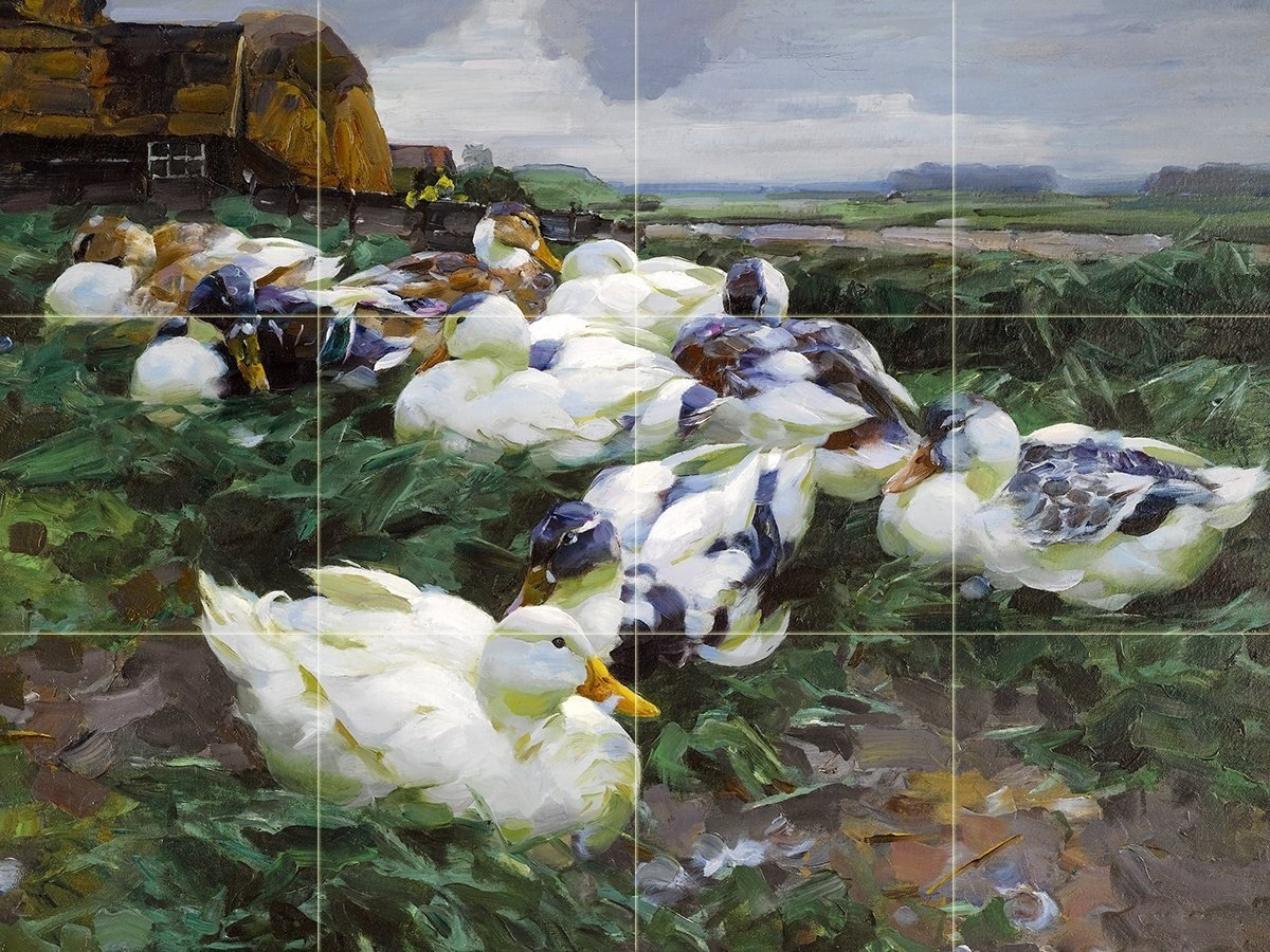 Tile Mural, Ducks in A Field Backsplash, 4.25" Ceramic, Matte ...