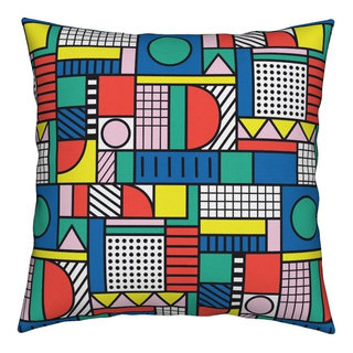 Color Block Primary Colors Bold Lines Black Throw Pillow - Contemporary ...