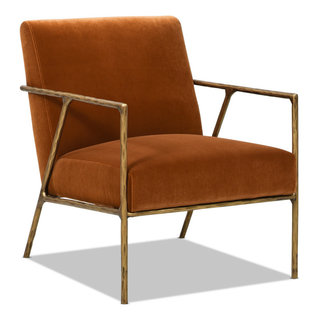 Aerin 24.5" Hammered Brass Accent Arm Chair, Burnt Orange ...