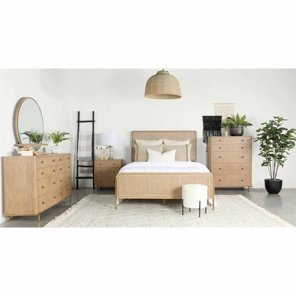 Coaster Arini Upholstered Wood Queen Panel Bed in Sand Wash and Natural ...