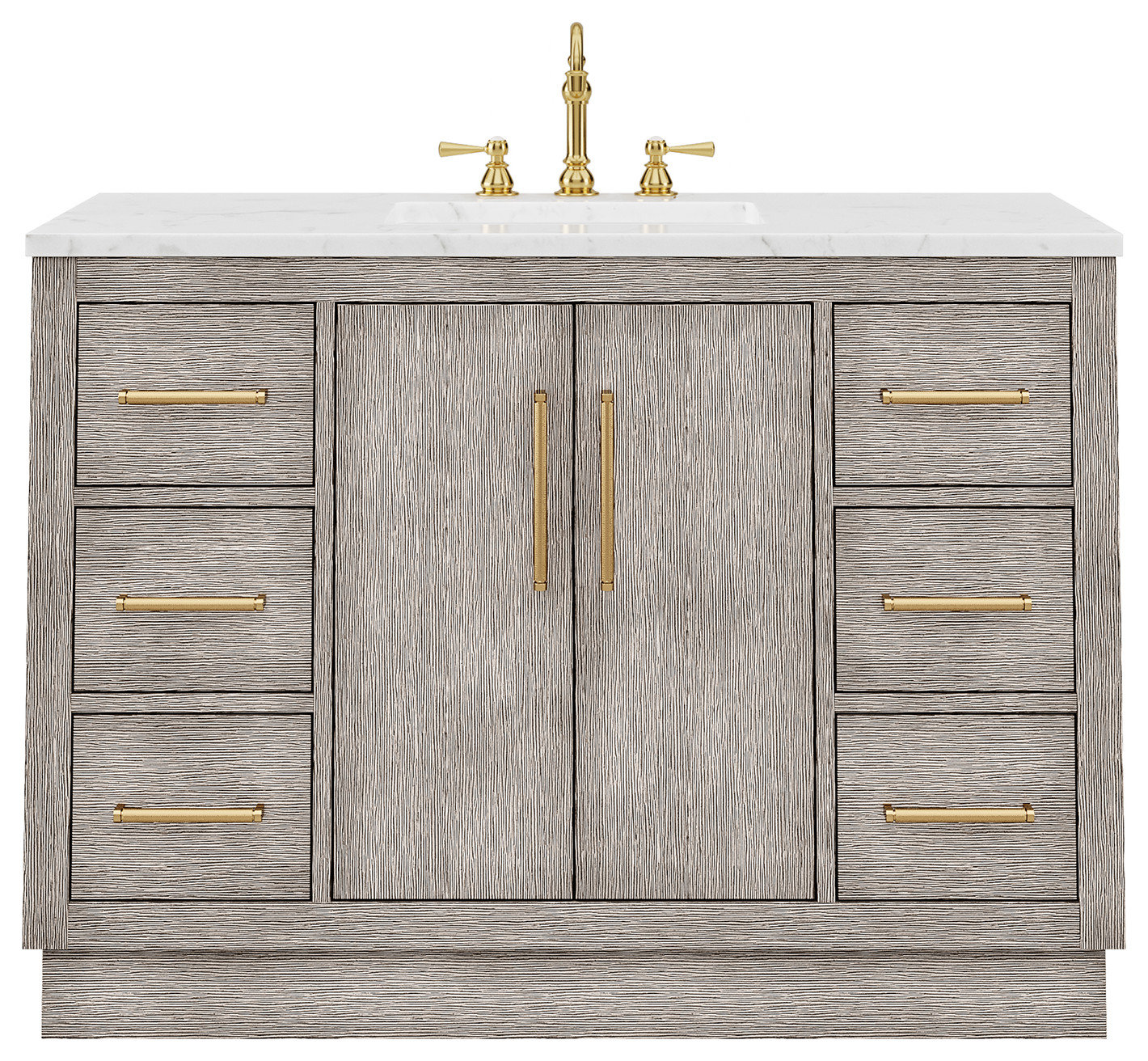 48" Single Sink Carrara White Marble Top Vanity, Grey Oak, Hook Faucet ...
