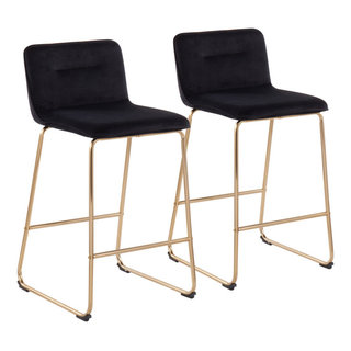 Casper Fixed-Height Counter Stool, Gold Metal/Black Velvet, Set of 2 ...