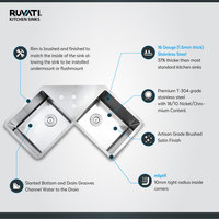Ruvati RVH8400 Undermount Corner Kitchen Sink 16 Gauge 44" Double Bowl ...