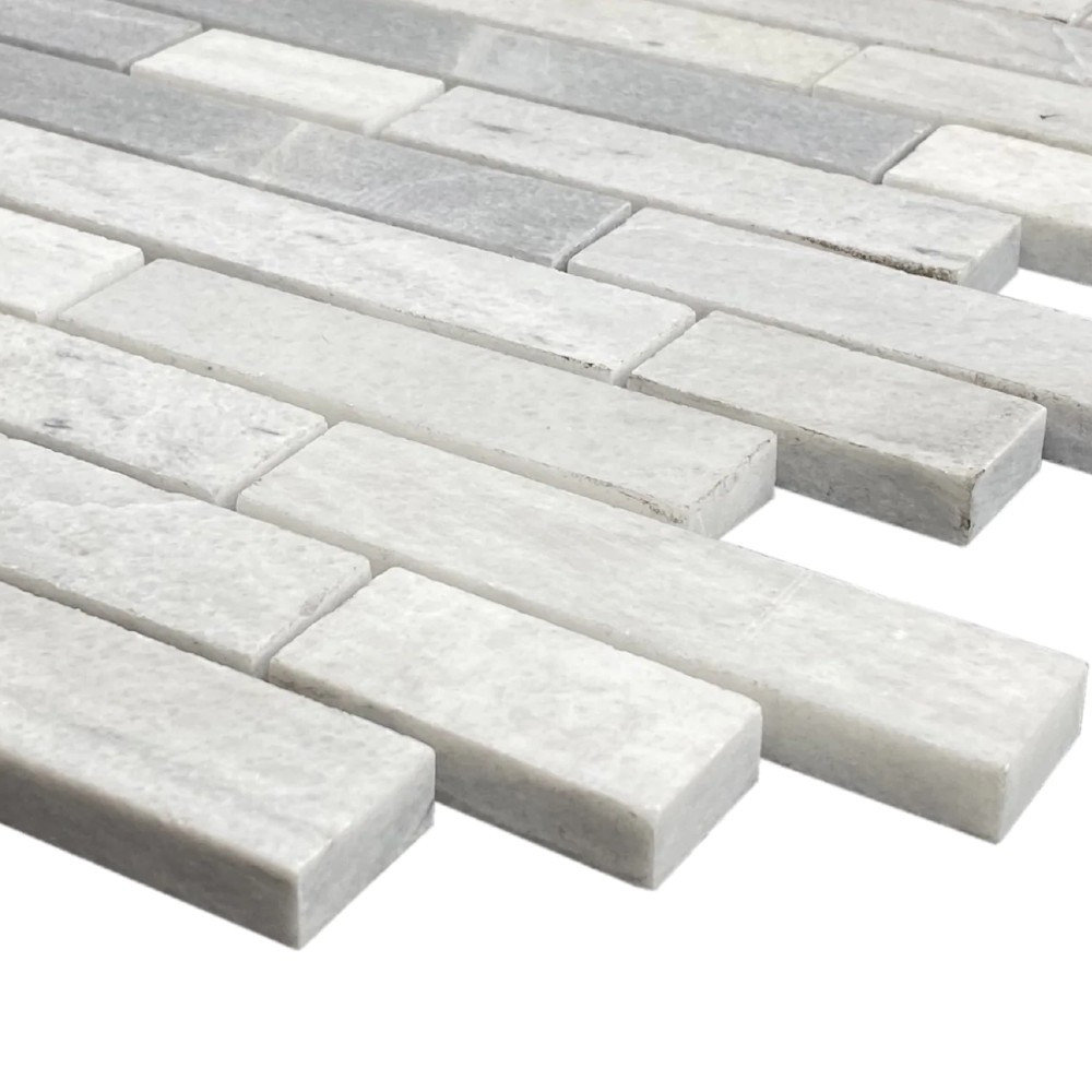 Solto White Marble Strip Liner on 12" x 12" Mesh Mosaic Tile (10 sqft ...