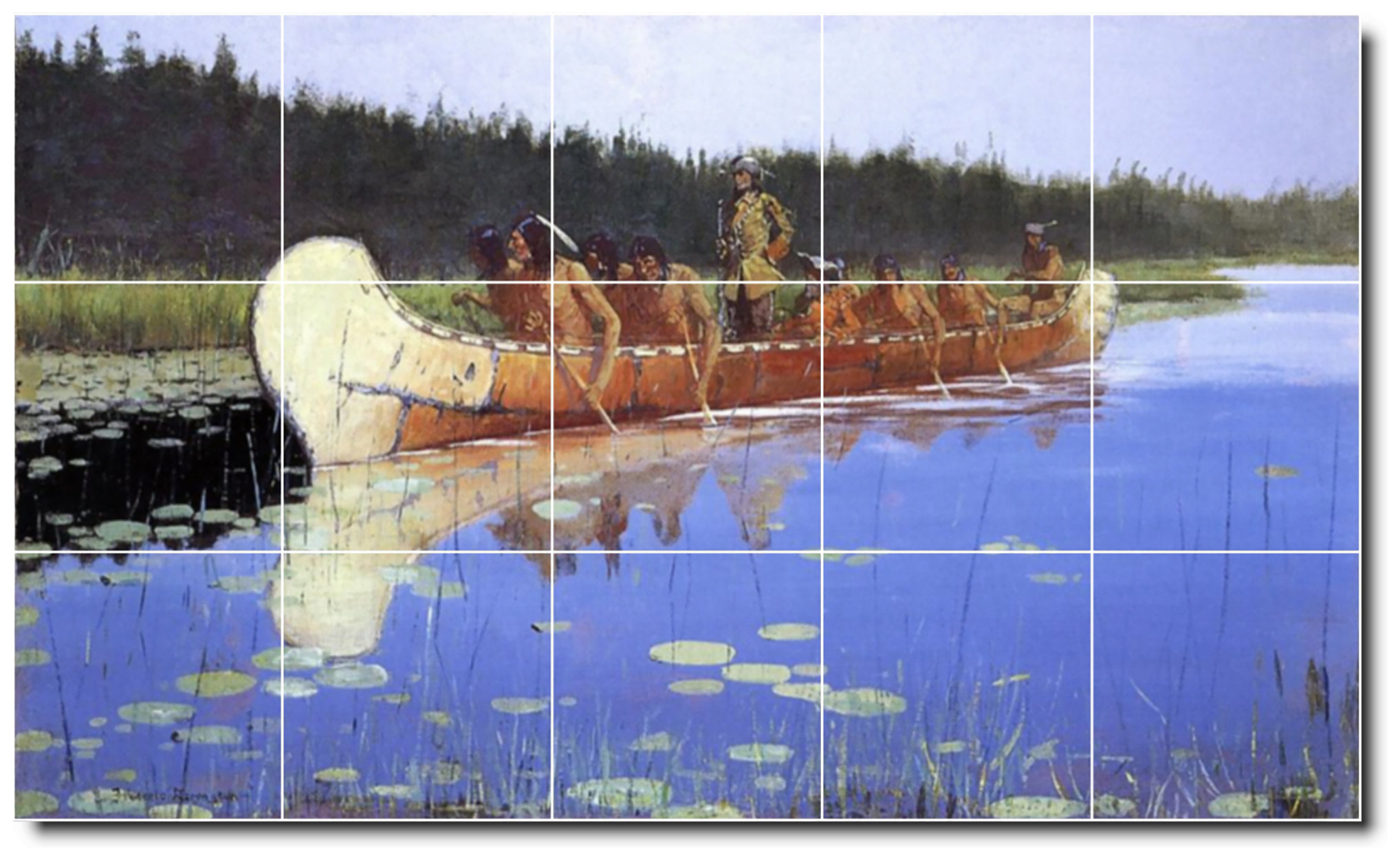 Frederic Remington Western Painting Ceramic Tile Mural #63, 30" Wide x ...