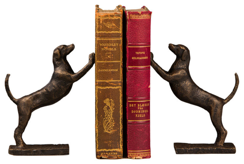 Leaning Hound Bookends, Set of 2, Bronze - Contemporary - Bookends - by ...