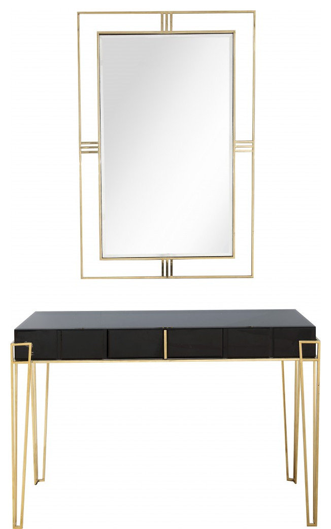 Modern Black and Gold Console Table and Mirror Set - Contemporary ...