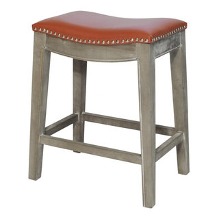 Elmo Bonded Leather Counter Stool, Pumpkin - Farmhouse - Bar Stools And ...