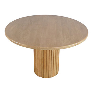 Breck Solid Wood 48 Round Mid-Century Modern Fluted Pedestal Dining ...