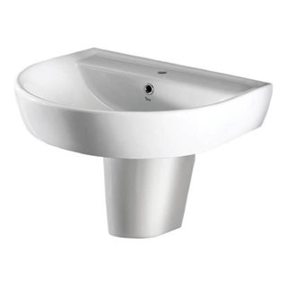 Round White Ceramic Semi-Pedestal Sink - Contemporary - Bathroom Sinks ...