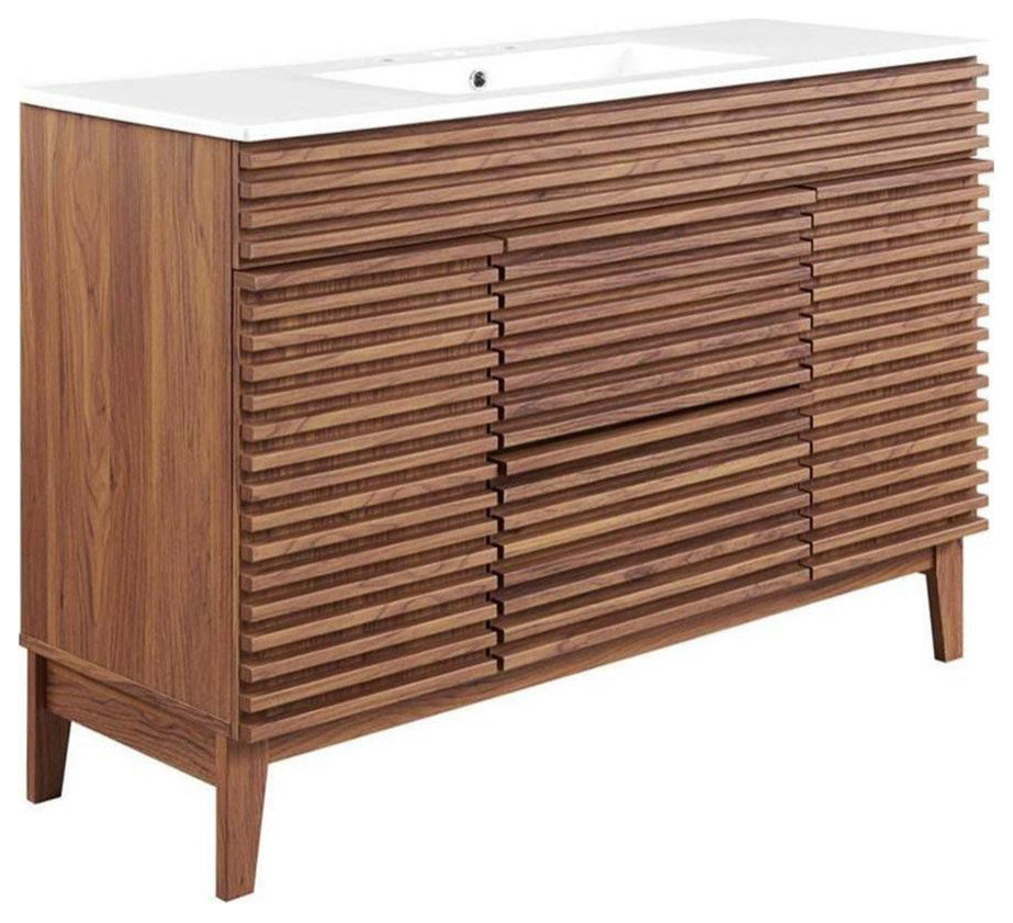Modway Render 48" Modern Plastic Single Sink Bathroom Vanity in Walnut ...