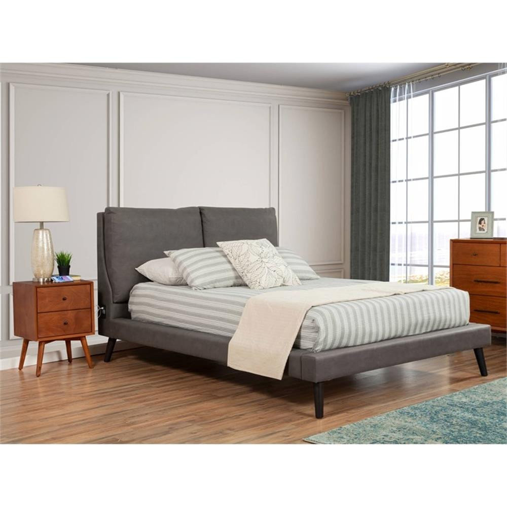 Alpine Furniture Gabriela Full Upholstered Platform Bed in Gray ...
