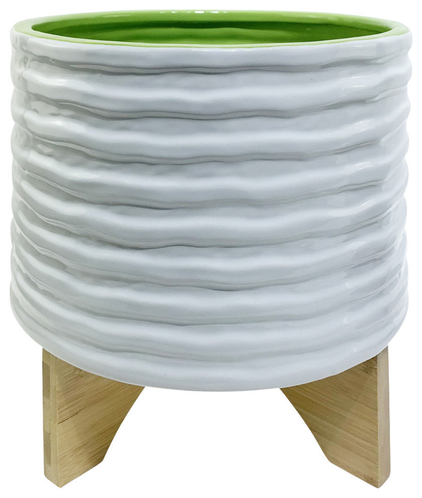 Ceramic 11" 2-Tone Planter With Stand, White/Lime - Contemporary ...