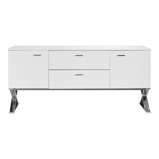 Pangea Home Alexa Modern Gloss Lacquer & Polished Steel Metal Buffet in ...