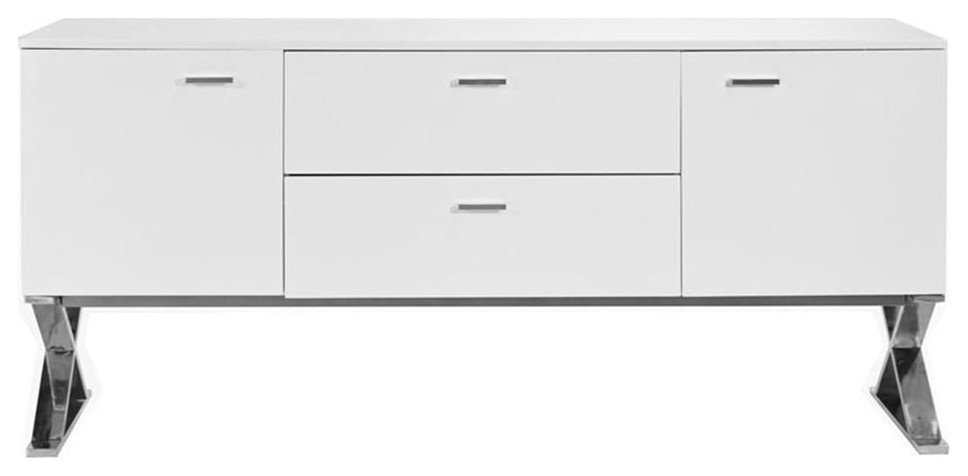 Pangea Home Alexa Modern Gloss Lacquer & Polished Steel Metal Buffet in ...