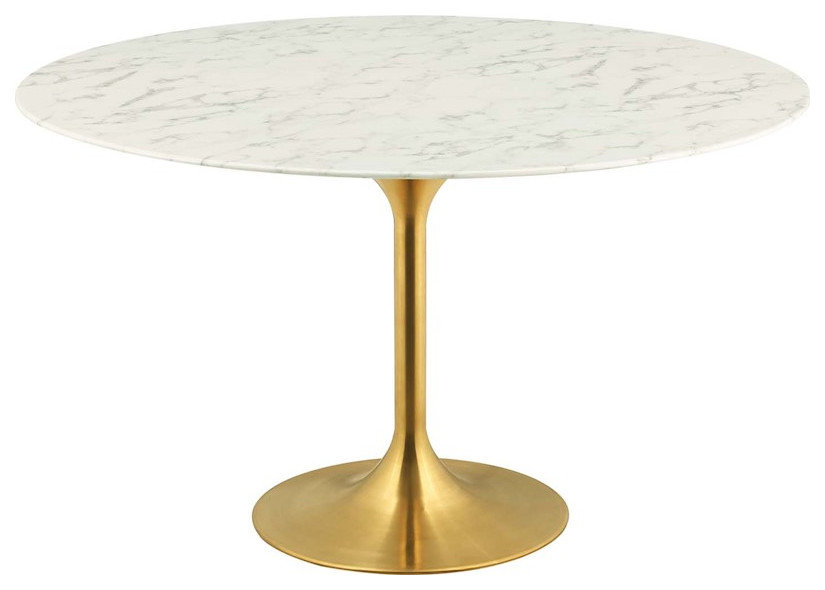 Modway Lippa 54" Round Artificial Marble Dining Table, Gold/WH -EEI ...
