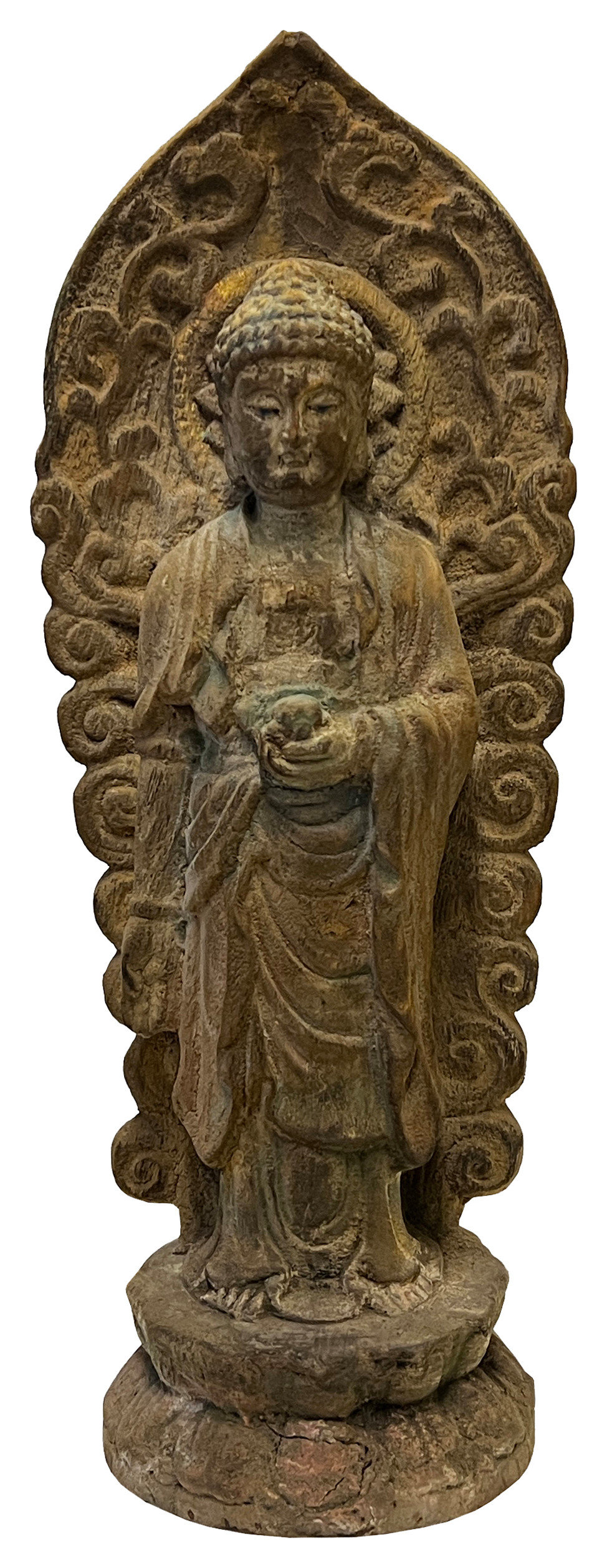 Chinese Rustic Wood Standing Gautama Amitabha Shakyamuni Buddha Statue ...