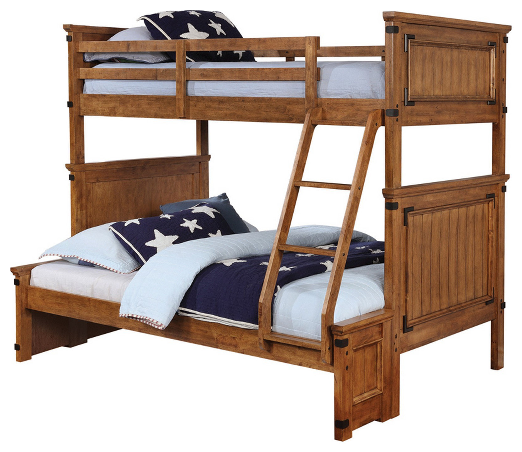 Transitional Wooden Twin Over Full Bunk Bed with Extended Ladder, Brown ...