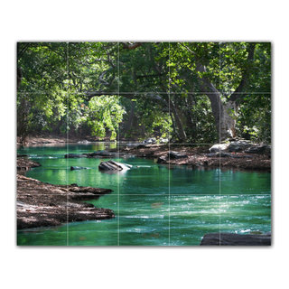 River Ceramic Tile Wall Mural HZ500908, 40" Wide x 32" High - Rustic ...
