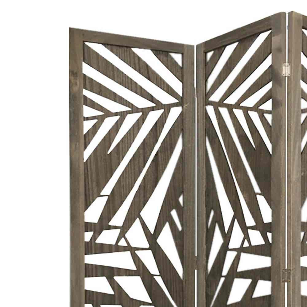 67" Gray Solid WoodFolding Three Panel Screen Room Divider - Tropical ...