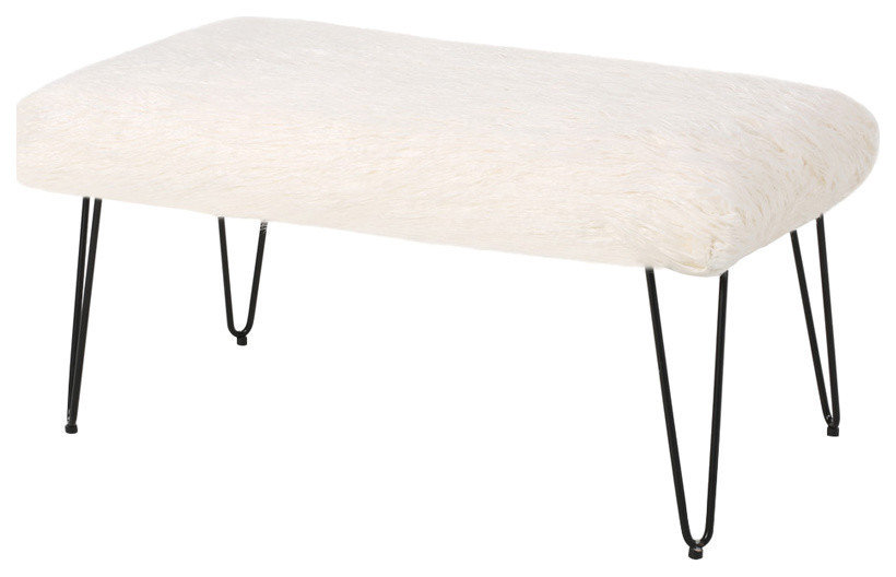 Louise Faux Fur Bench With Hairpin Legs - Midcentury - Upholstered ...