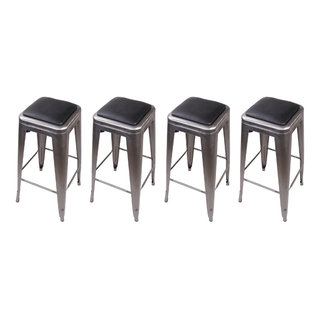 Metal Backless Gunmetal Bar Stools Vegan Leather Seat, Set of 4 ...