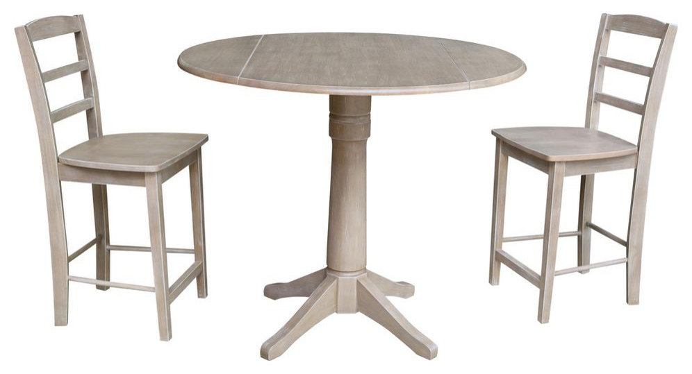 Round Pedestal Gathering Height Table With 2 Counter Height Stools ...