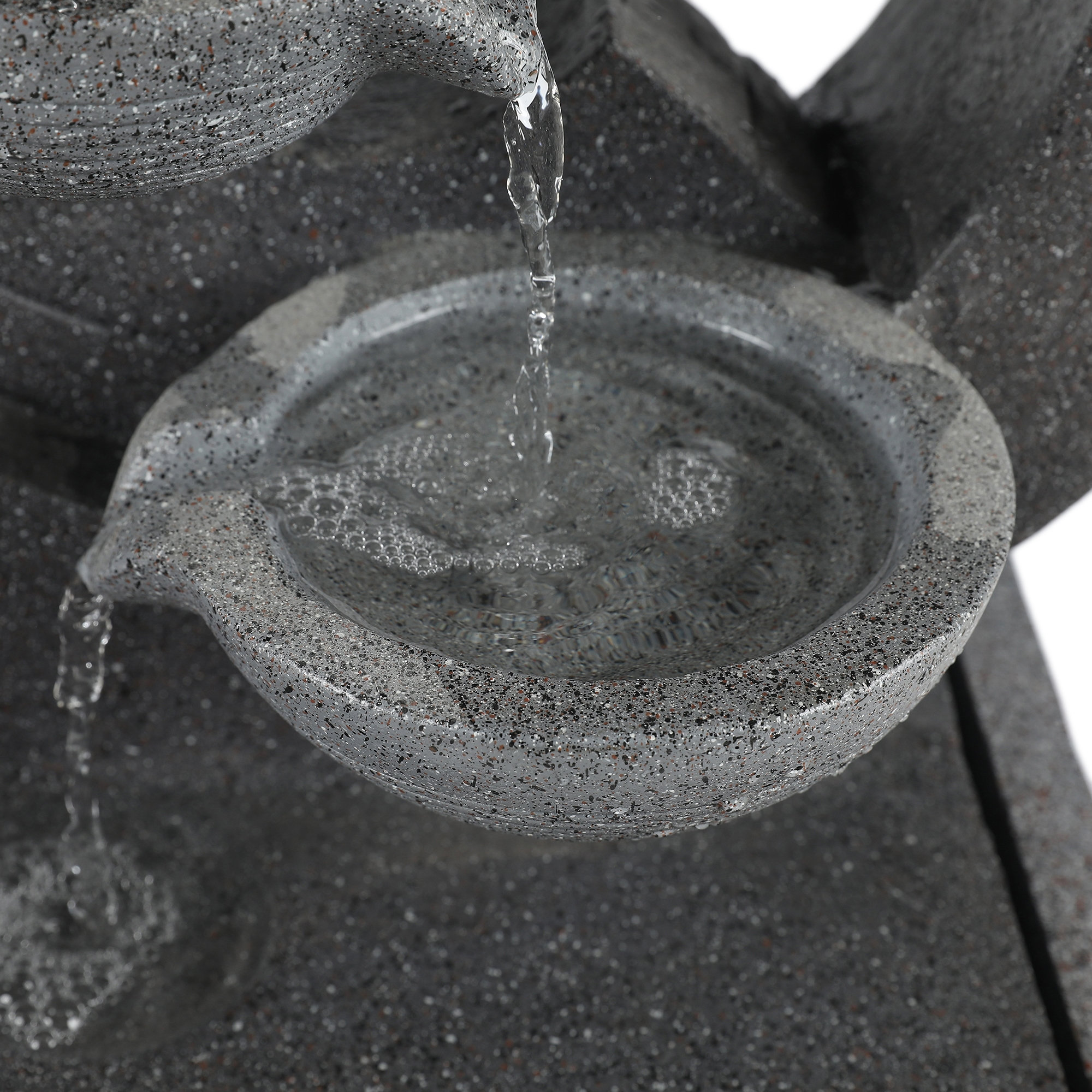 Gray Resin Modern Four-Tier Pedestal Patio Fountain with LED Light ...