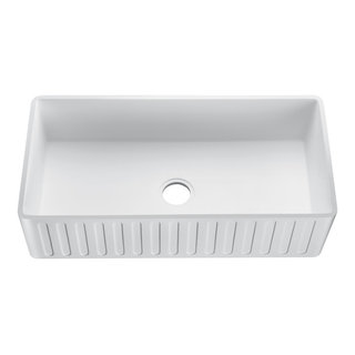 Roine Apron Front Man Made Stone Single Bowl Kitchen Sink, White, 33 ...