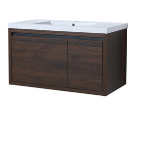 Bathroom Vanity With White Resin Top and Basin, 36x18 - Contemporary ...