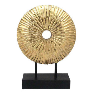 Ec, Gold Metal Disc Sculpture On Base 11.25" - Contemporary ...