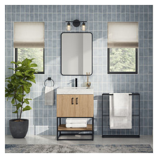Bahia Bath Vanity, Oak, 24", Matte Black Hardware, Single, Freestanding ...