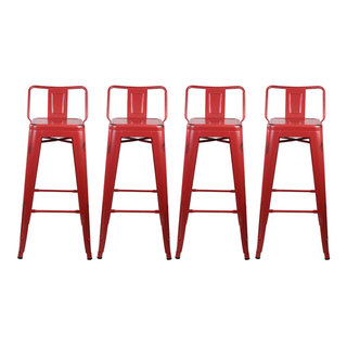 Lowback Red Metal Bar Stools Set of 4 - Industrial - Bar Stools And ...