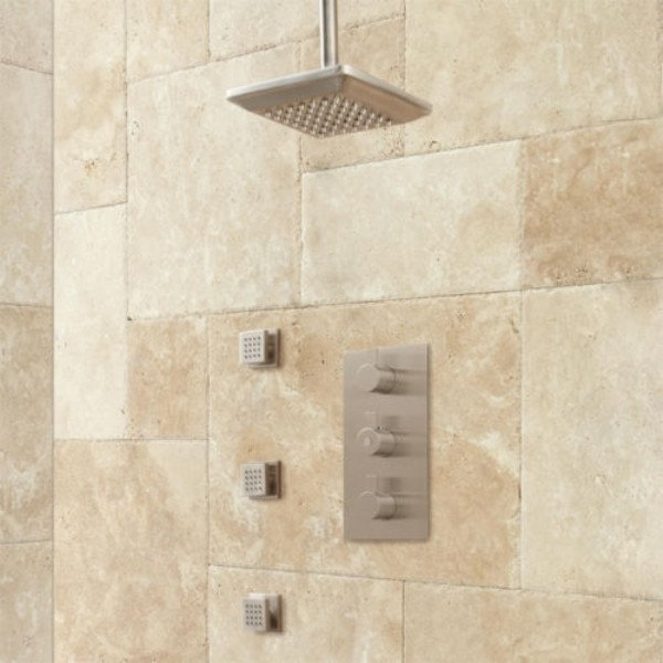 Thermostatic Shower System Rainfall Shower, 3 Body Jets, Brushed Nickel ...