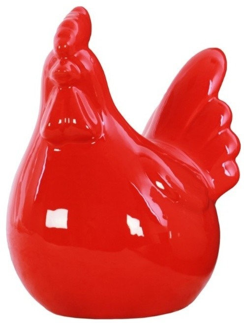 Decorative Sitting Hen Figurine, Stoneware, Glossy Red - Farmhouse ...