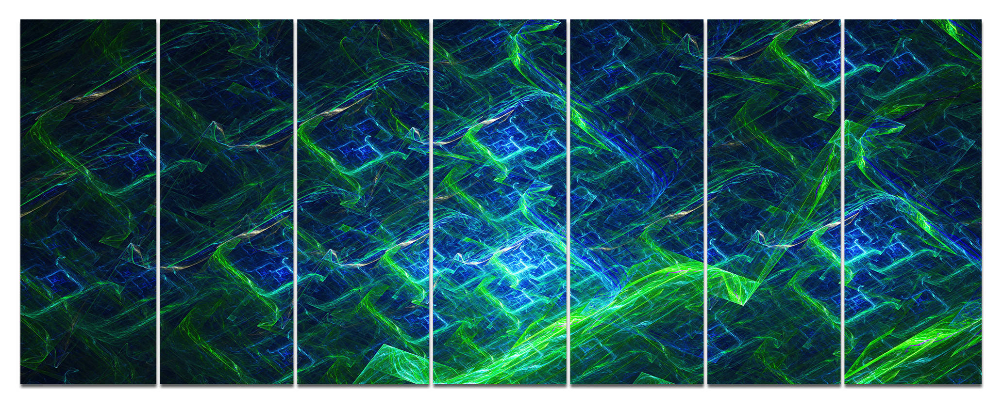 Green Blue Electric Lightning, Multipanel Abstract Art on Canvas, 83 ...