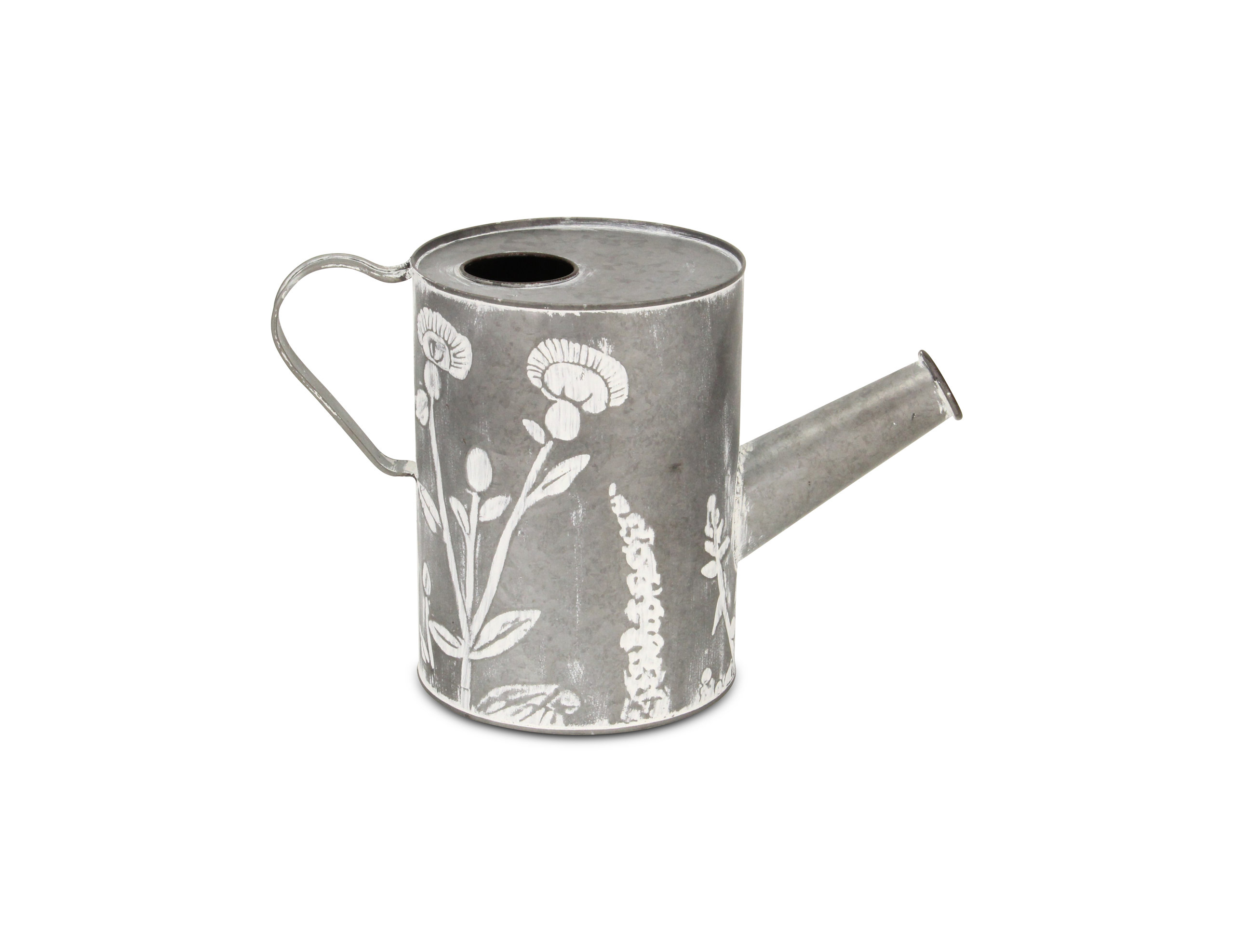 White Washed Galvanized Metal Pitcher Decor With Garden Pattern ...