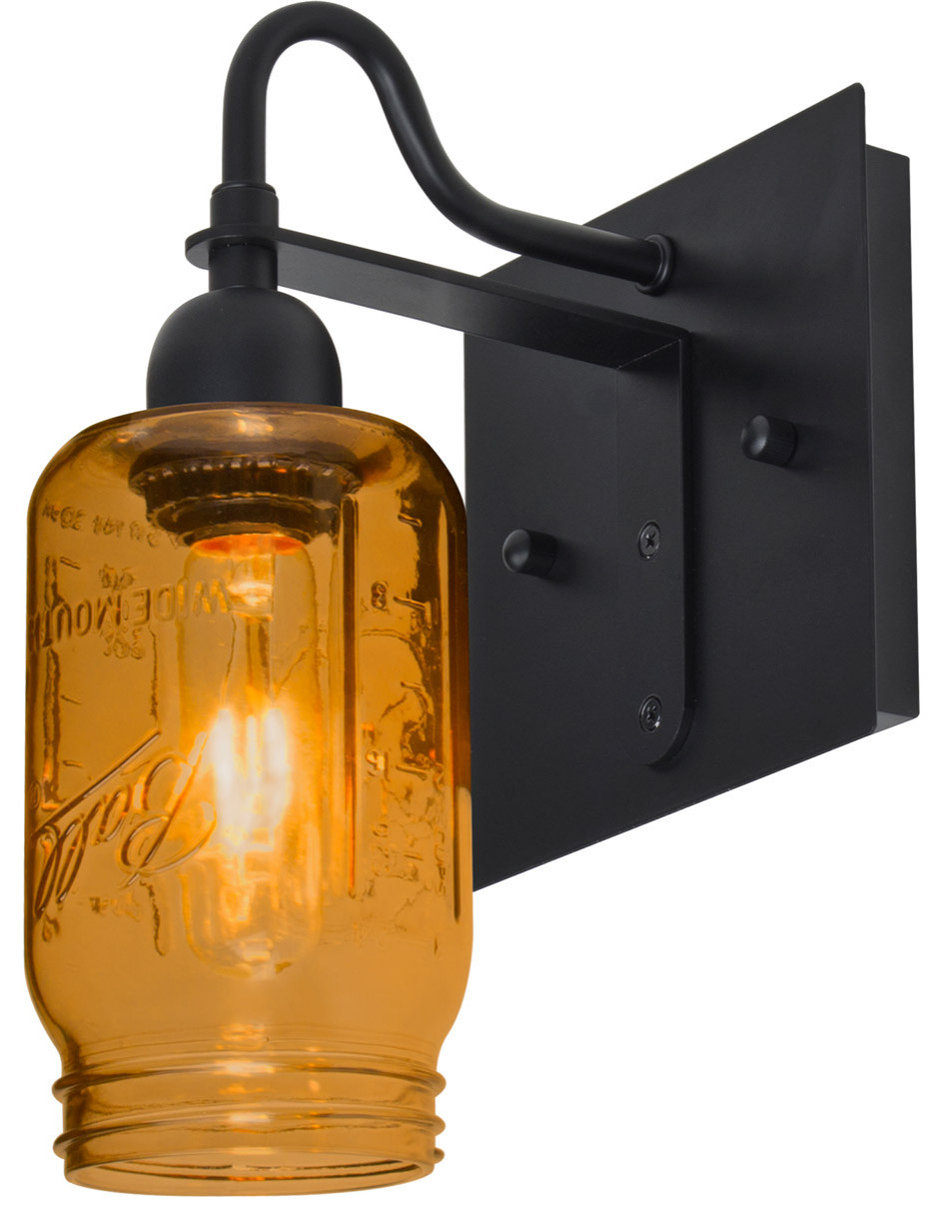 Milo 4 1 Light Wall Sconce, Black, Amber Glass - Eclectic - Wall ...